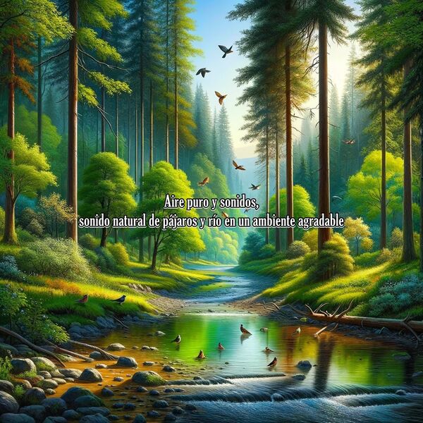 Aire puro y sonidos, sonido natural de pájaros y río en un ambiente ...